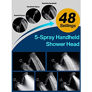 Cobbe Shower Head with handheld, High Pressure Shower Faucet Set with Hose Adjustable Bracket Rubber Washers, Dual 2 In 1 Shower System matte black(Valve Include)