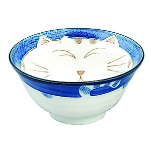 JapanBargain, Japanese Porcelain Bowl Rice Bowl Soup Bowl Made in Japan, Maneki Neko Smiling Cat Pattern (2, 6 inch)