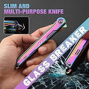 DRACHENADER Tanto Folding Knife for Women and Men, Rainbow Color Slim Gentleman's Tanto Balde Pocket Knife Small Mini Edc Knife for Keychain