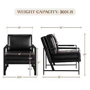 Yaheetech PU Leather Armchair, Retro Leisure Accent Chair with Extra Soft Padded and Cushion, Modern Reading Arm Chair with Black Metal Frame for Living Room/Office/Bedroom/Study Black
