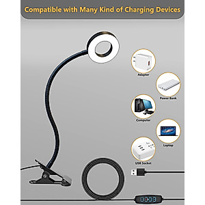 KOTUDAY Clip on Desk Lamp with Clamp for Reading Home Office, 360° Ajustable Clip Light for Bed Headboard, Bedside or Desk with 10 Dimmable Brightness 3 Eye-Care Color Modes