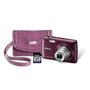 Nikon COOLPIX S4300 Digital Camera with 4 GB Memory Card, Case, and Strap (Plum)