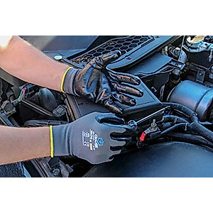 GlovBE 12 Pairs Mechanic Work Gloves, Oil & Gas Resistant Nitrile Coating, Grey (Large)