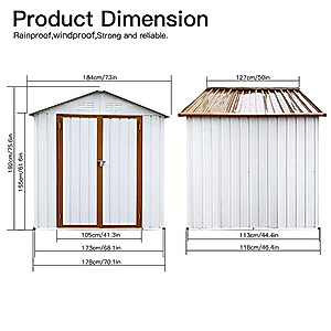 Lifeand 4ftx6ft Outdoor Storage Sheds with Apex Roof, Lockable Doors for Backyard,White+Yellow