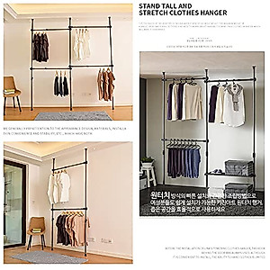 Adjustable Clothing Rack, Double Rod 2 Tier Adjustable Hanger for Hanging Clothes Heavy Duty Garment Rack Closet Rack Freestanding 220Lbs
