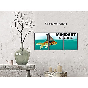 Mindset is Everything Motivational Posters - Motivational Wall Art - Home Office Decor - Entrepreneur Gifts - Inspirational Wall Decor - Uplifting Self-Improvement Positive Quote - Shark Goldfish
