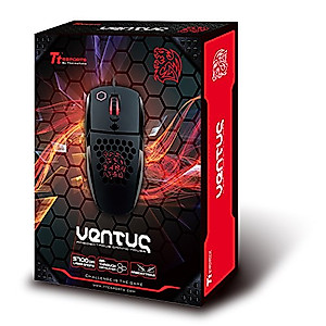 Thermaltake Tt Esports Ventus Ambidextrous Laser Gaming Mouse with 3-Zone Red LED Illumination, 7 Programmable Buttons, 5700 DPI Sendor, Graphical Configuration Interface