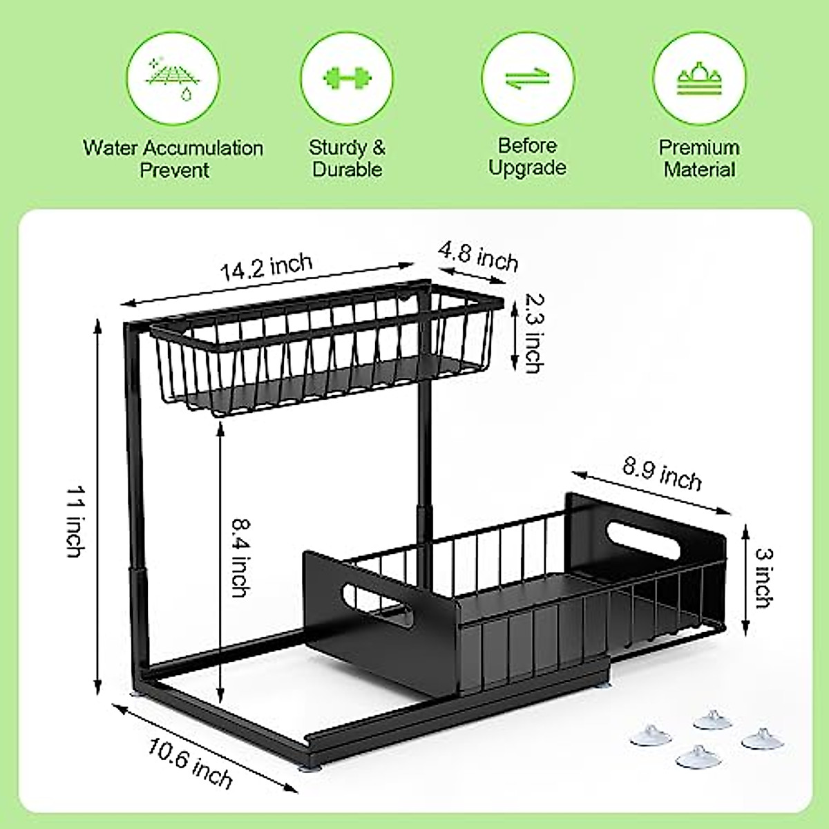 Under Sink Organizer,Pull Out Cabinet Organizer,2-Tier Under Kitchen Bathroom Sink Organizers and Storage,Multi-purpose Under sink Storage for Kitchen Bathroom Cabinet,Black