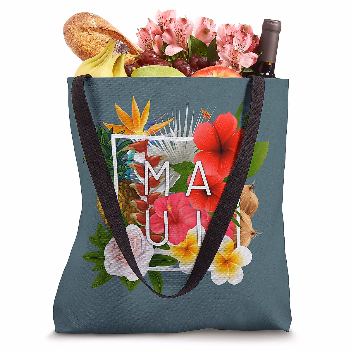 Flowers of Maui Word Art - Hawaiian Island Souvenir Tote Bag