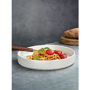 famiware Nebula Pasta Bowls for 4, 8.75" Salad Bowl Sets, Large Wide Bowls for Serving Dinner, White