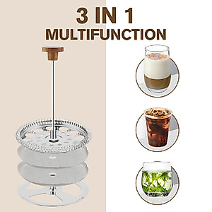 Rorence 34oz French Press Coffee Maker，Thermo Coffee Press with Real Wood Handle & Plunger Head, Double Wall Insulation & Dual-Filter Screen, incl. replaced filters & instructions, Black