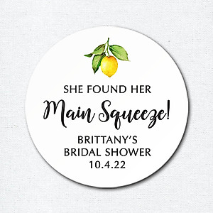 Lemon Bridal Shower Favor Stickers, She Found Her Main Squeeze, Welcome Bag Labels, Citrus Themed Bridal Shower