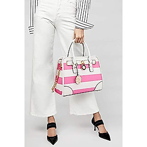 Dasein Women Handbags Top Handle Satchel Purse Shoulder Bag Hobo Bag Work Bag Set 2pcs (Pink/White)