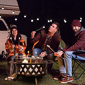 Amopatio Fire Pit for Outside, 30 Inch Large Outdoor Wood Burning Fire Pits, Patio Backyard Firepit with Steel BBQ Grill Cooking Grate, Spark Screen & Poker for Garden, Bonfire, Camping, Picnic