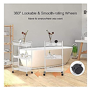 ATAAY Rolling Utility Cartwith Metal Mesh Basket Vegetable Rack Shelves for Kitchen Home Office Bathroom/White