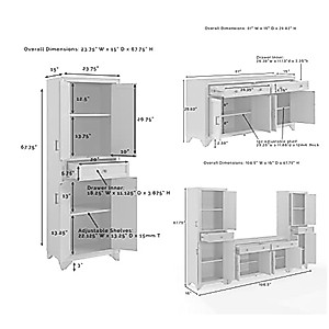 Crosley Furniture Tara 3-Piece Modern Farmhouse Sideboard Buffet Cabinet and Kitchen Storage Pantry Set, Distressed White
