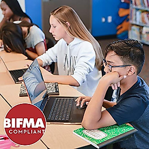 Factory Direct Partners 10076-GYBK Mobile Half Moon Activity School and Office Table (36" x 72"), Super Legs with Glides and Casters, Adjustable Height19-30" - Gray Top and Black Edge