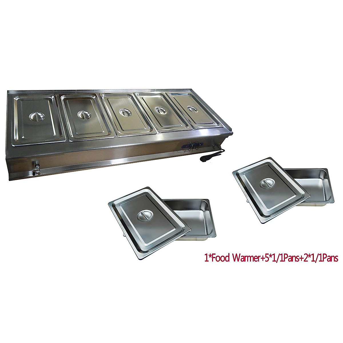 INTBUYING 5-Pan Restaurant Steam Table Bain-Marie Buffet Food Warmer