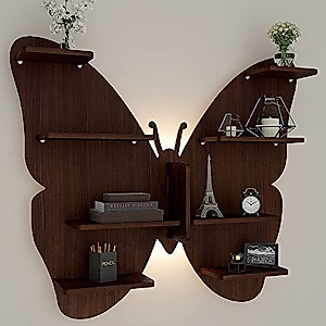 Tyagi-Export Butterfly Shape Backlit Wood Wall Shelf/Book Shelf/Night Light (32 inches x 28 inches) Handcrafted in India - for Living Room Bedroom Kitchen Bathroom Farmhouse