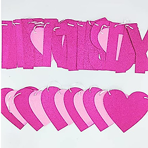 JOZON Happy Mother's Day Banner and Heart Banner Rose Red Pink Glitter Mothers Day Garland Banner with Heart Signs Thanks Mom Best Mom Ever Family Photo Props Backdrops Mother’s Day Party Decorations