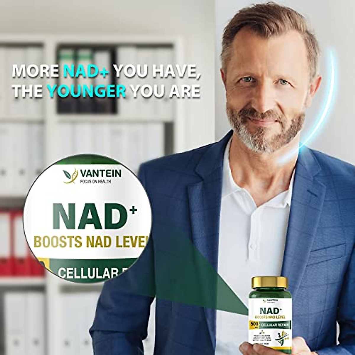 vantein NAD Supplement 500MG, Supports Skin Health, Healthy Aging, Boost NAD Levels, Muscle Health, Promotes Immune