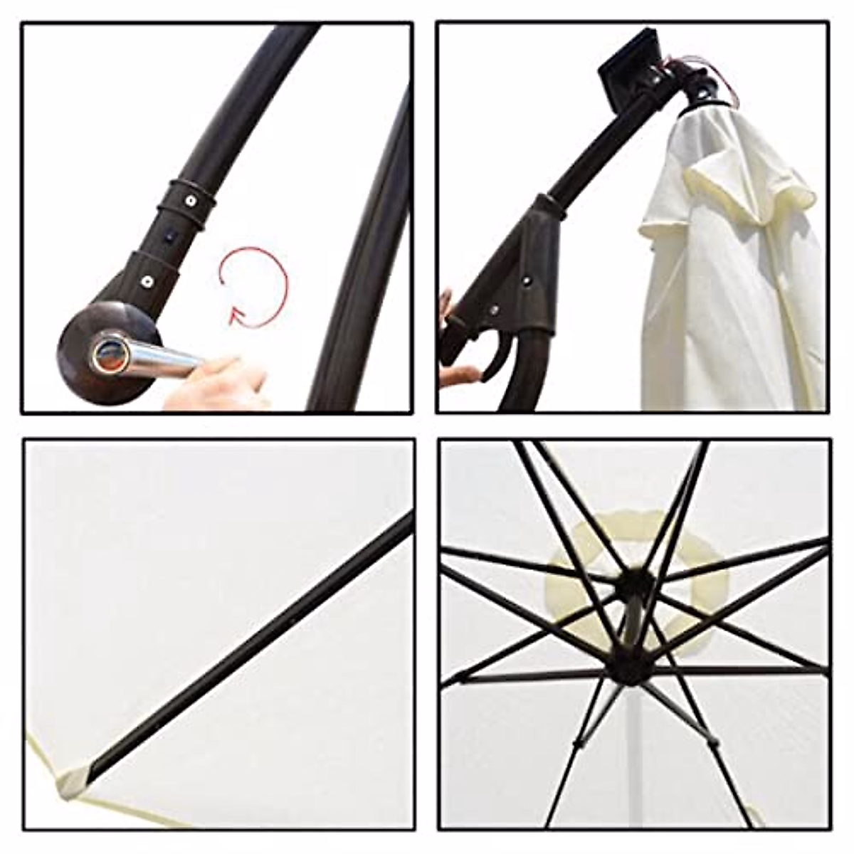 ZJDU Solar Patio Umbrellas,Solar LED Offset Patio Umbrella,Led Lighted Outdoor Table Market Umbrella, with Push Button Tilt/Crank,8 Ribs, for Garden, Lawn, Deck, Backyard & Pool,Brown,2.7m