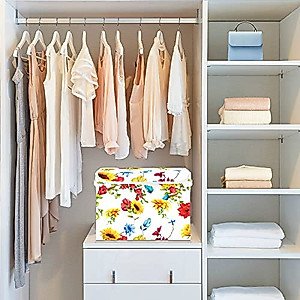 Sunflowers Pomegranate Storage Bins with Lids for Organizing Lidded Home Storage Bins with Handles Oxford Cloth Storage Cube Box for Bed Room