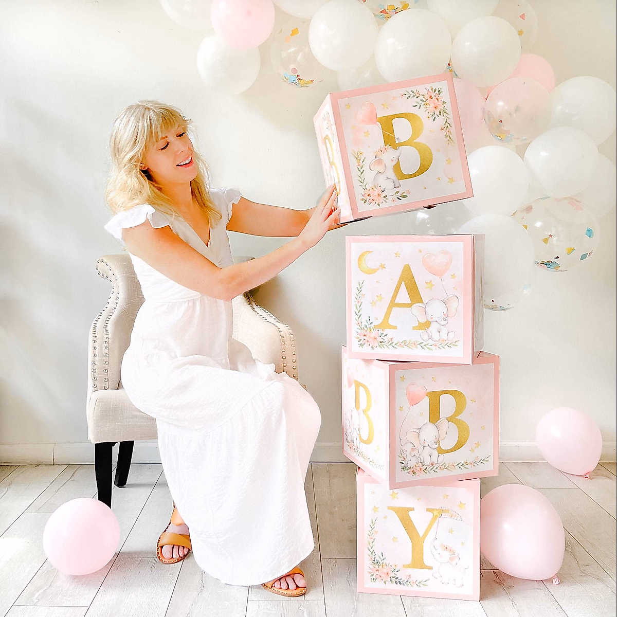 Kate Aspen Boxes with Letters for Baby Shower Decoration Little Peanut, One Size, Pink Elephant