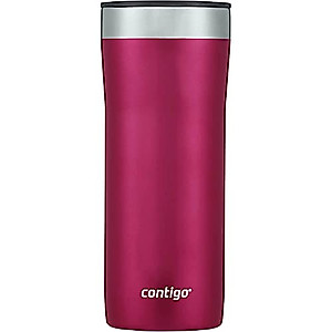 Contigo Streeterville Stainless Steel Vacuum-Insulated Tumbler with Straw and Splash-Proof Slider Lid, Keeps Drinks Hot up to 8hrs or Cold for 24hrs, Great for Travel/Work/School, 24oz Dragonfruit