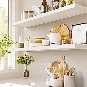 AMADA HOMEFURNISHING Floating Shelves, 32″ Large Wall Mounted Shelves for Bathroom, Bedroom, Living Room, Kitchen, Office, Hanging Shelf for Wall Décor Storage, Set of 2, White