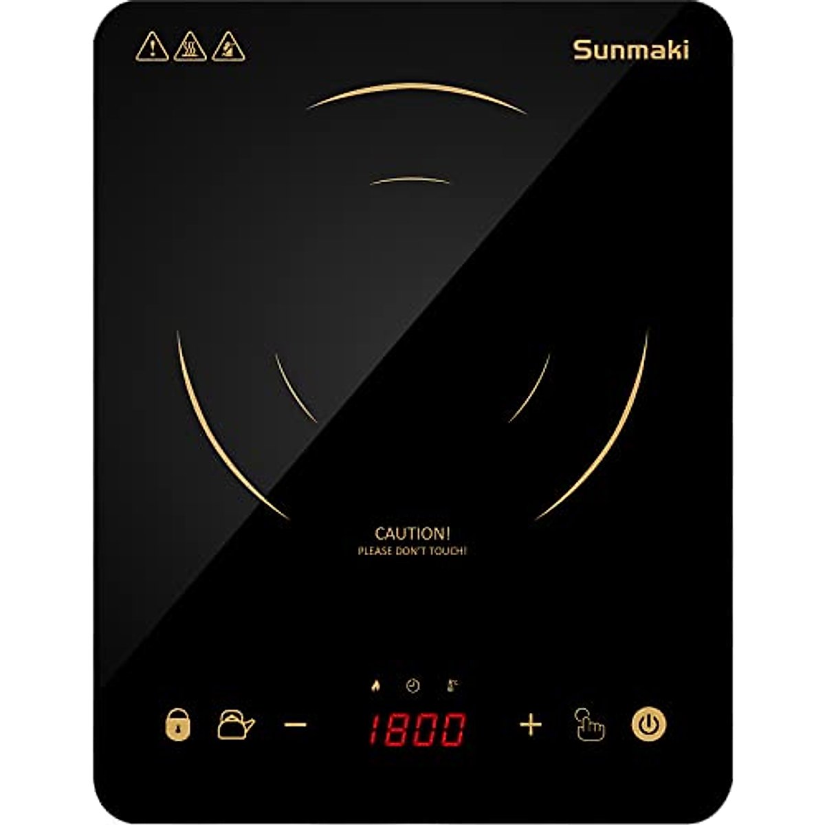 Sunmaki Induction Cooktop, Induction Hot Plate with LED Display, 1800W Countertop Burner Portable Black Crystal Glass Surface 10 Temperature 9 Power Setting &3H Timer for Cooking