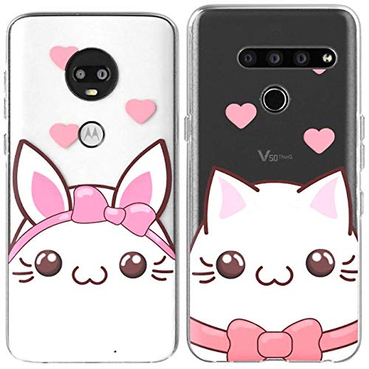 Toik Matching Couple Cases for Apple iPhone 11 Pro Xs Max Xr 10 X 8 Plus 7 6s 5s SE Kawaii Flexible Design Cat Clear Girlfriend Cute TPU Lovely Protective Gift Print Silicone Bow Bunny