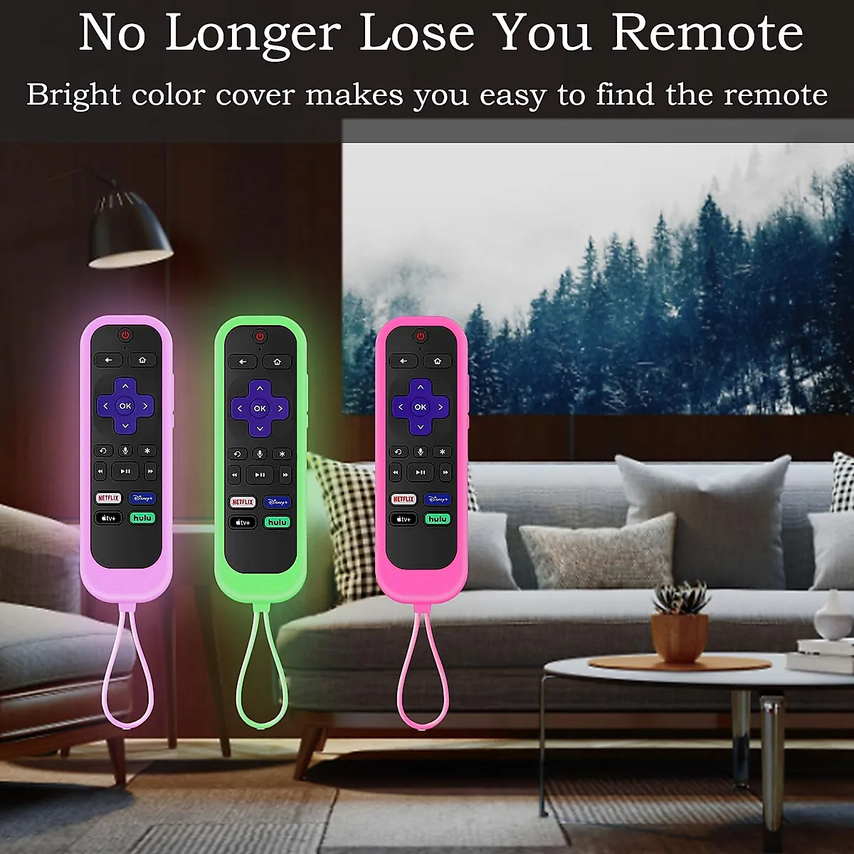3Pack Silicone Protective Controller Sleeve for Roku | onn Roku TV Remote Cover | TCL Roku Remote Case Universal for Roku Express 4K+ 2021 | Hisense Roku (Glow Purple&Glow Green&Rose Red)