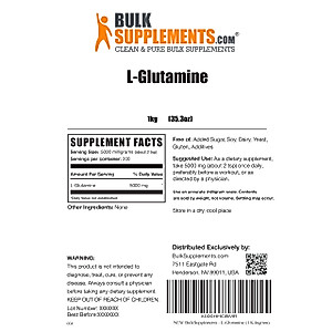 BulkSupplements.com L-Glutamine Powder - Glutamine Supplement, L-Glutamine 5000mg, L Glutamine Powder - Unflavored & Gluten Free, 5000mg per Serving, 1kg (2.2 lbs) (Pack of 1)
