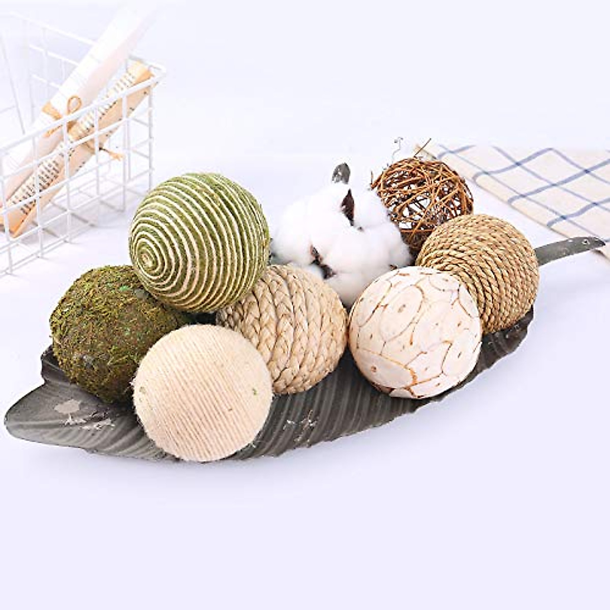 CIR OASES 9pcs 3.5Inch Fall Decorative Ball Orb Rattan Ball Rattan Woven Orbs Spherical Bowl and Vase Filler for Home Party Wedding Display Decor Props