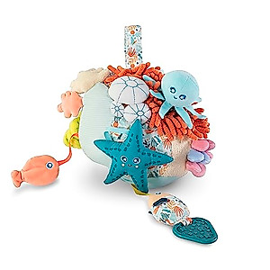 Miniland Sensorial Reef. Plush Rattle Toy for Infant and Toddlers with Many Different Sensory Stimulations. Fully Washable for Baby Teething. 2023 Toty Finalist