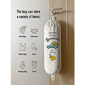 Hglian Farmhouse Grocery Plastic Bag Holder Dispenser Cute Market Fresh Lemons Buffalo Check Truck Shopping Trash bags Storage Container Organizer Lemons Kitchen Decor Yellow Blue