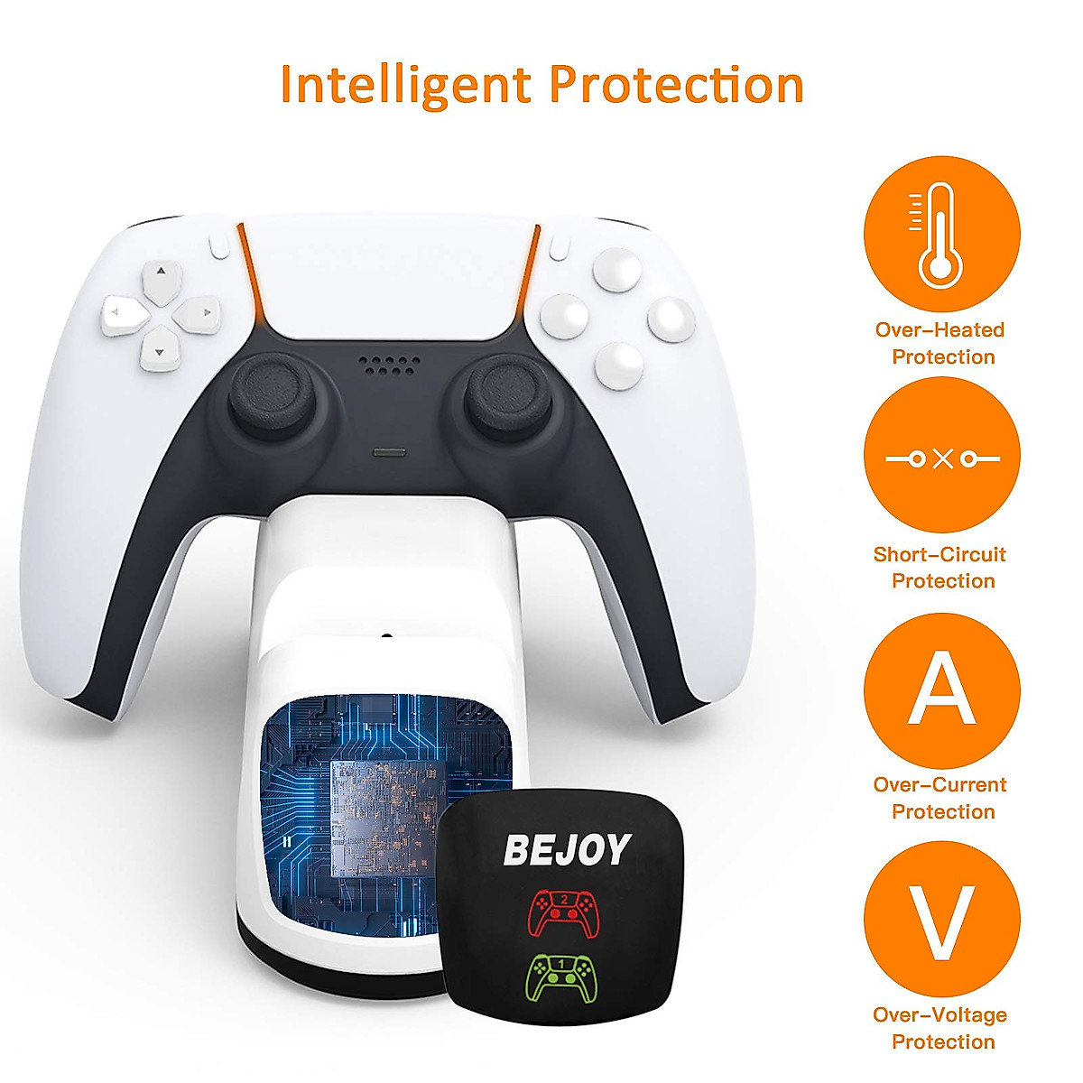 BEJOY Fast Controller Charging Station for PS5 DualSense Controller with Thumb Grips and Trigger Extenders, Dual Wireless PS5 Controller Charger, LED Indicator Charging Dock for PS5 Controller