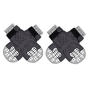 PUPTECK Anti-Slip Dog Socks with Double Sides Grips for Small Medium Large Dogs Hardwood Floors Prevents Licking, Dog Shoes for Hot Pavement Traction Control Paw Protector for Senior Dogs,Slate Grey S