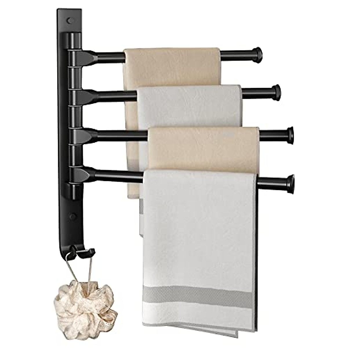 Swivel Towel Bar with 4 Arms Towel Rail Rack Holder Organizer Rod Pole Hanger Wall Mounted 180 Degree Rotation for Bathroom Kitchen Bath¡­