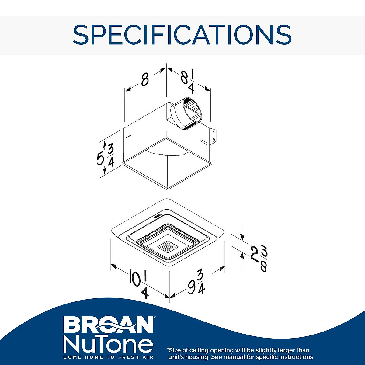 Broan-NuTone SPK80L Bluetooth Speaker Ventilation Fan with LED Light, 80 CFM, 2.5 Sones, White