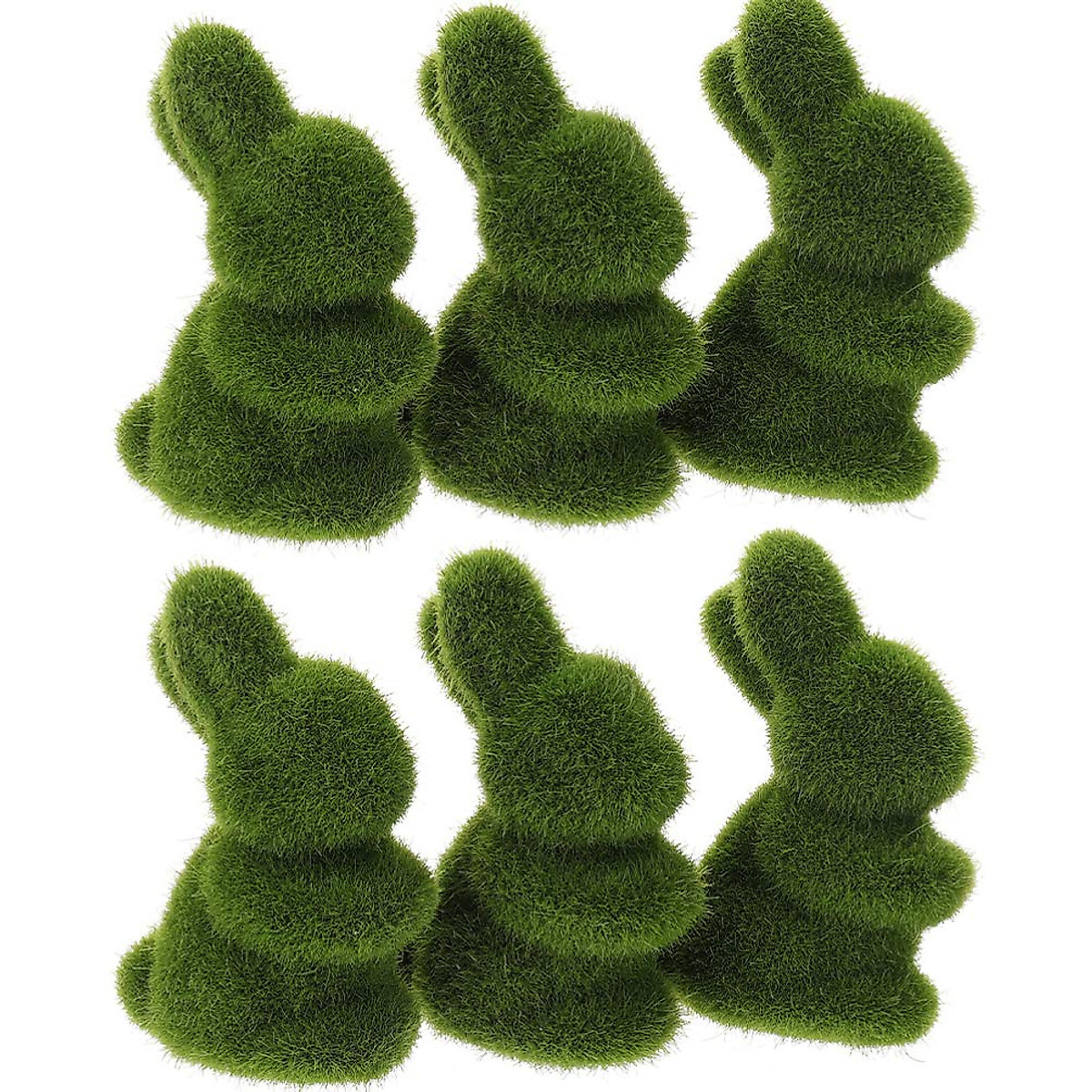NUOBESTY 6 Pcs Easter Bunny Artificial Grass Turf Bunny Garden Statue Easter Party Ornament Easter Moss Bunny Statue Imitated Desk Decoration Flocking Rabbit Figurines Animal Glass Table