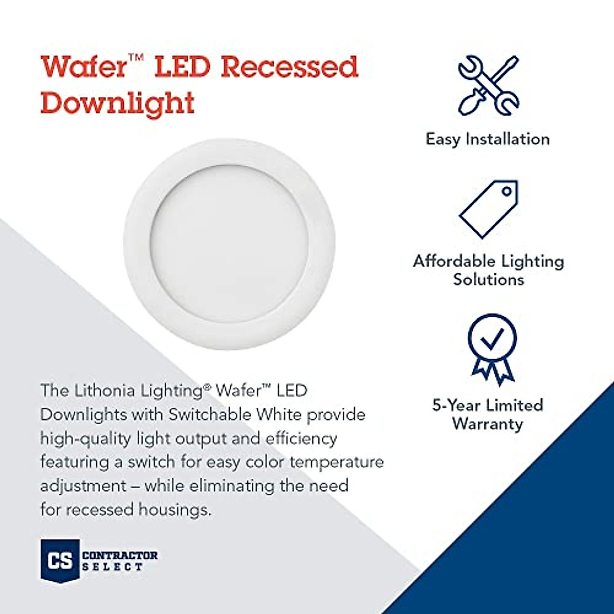 Lithonia Lighting WF6 30K40K50K 90CRI MW M6 LED color Temperature Selectable Ultra Thin Recessed Downlight, 3000K | 4000K | 5000K, White, 6 inch