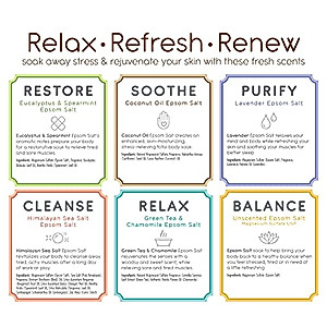 Life Is Calm Epsom Salt Spa 6-Pack l Dissolvable Therapy Formulas for Bath (Restore, Clense, Relax, Balance, Purify & Soothe)