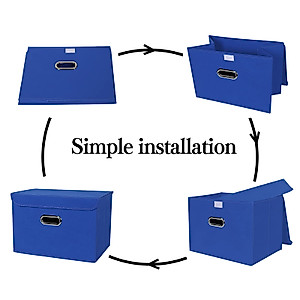 Yunkeeper Fabric Storage Bins with Lids Closet Organizers Foldable Cubes Basket with Handles Cube Boxes for Home ，Dark Blue
