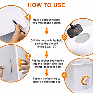 RTOSY DIY Chicken Feeder Port, 6 Pack No Waste Poultry Feeder Kit with Caps & Hole Saw, Rain Proof DIY Automatic Chicken Feeders for Buckets, Barrel, Bins (6 Ports & 1 Hole Saw)