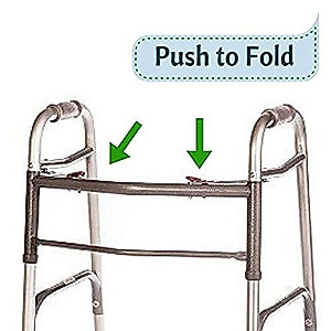 Front Wheeled Walker Folding Deluxe with 2 Button and 5" Wheels, Adjustable Height (Short, Standard, Tall People) by Healthline Trading