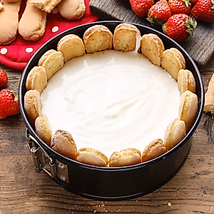 Classic Cuisine Springform Cheesecake Pan with Lid-10 Bakeware Nonstick Baking Travel Friendly Snap-on Lid-Anti Warping Carbon Steel, white