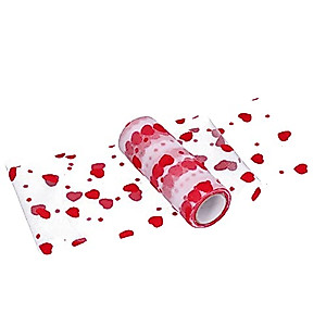 Heart Red Tulle Rolls, Tulle Ribbon Fabric Tulle Spool Packaging Ribbon Spool DIY Craft Accessories for Wedding Decoration Gift Wrapping, 6 Inch by 25 Yards