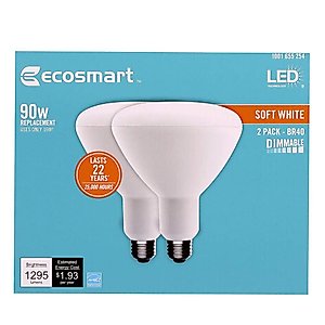 EcoSmart 90-Watt Equivalent BR40 Dimmable LED Light Bulb, Soft White (2-Pack